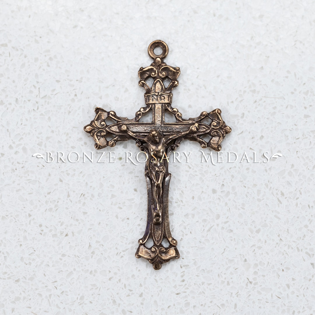 Old Roma Heirloom Bronze Rosary Crucifix, Italian Antique Replica Medal ...