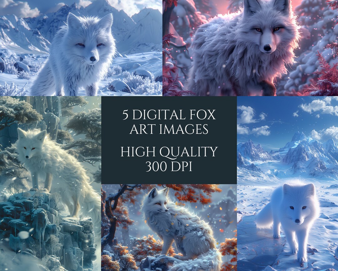 Arctic Fox Digital Image Snow Fox Landscape Digital Wall Art Winter Fox ...