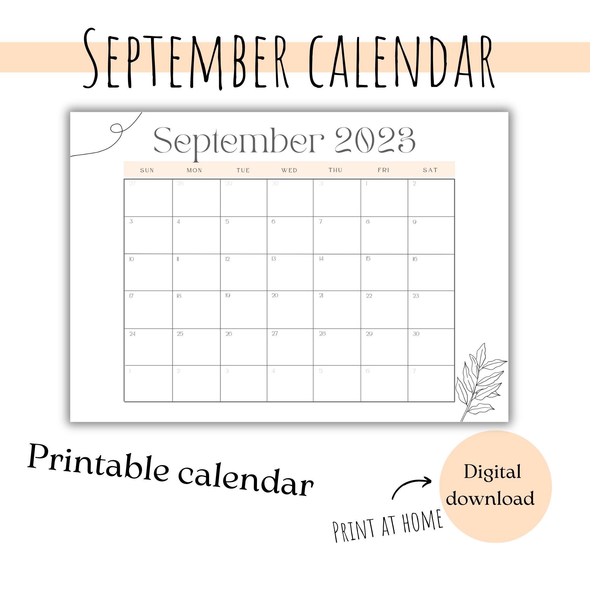 Simple Minimalist White Elegant Printable Calendar September - Etsy