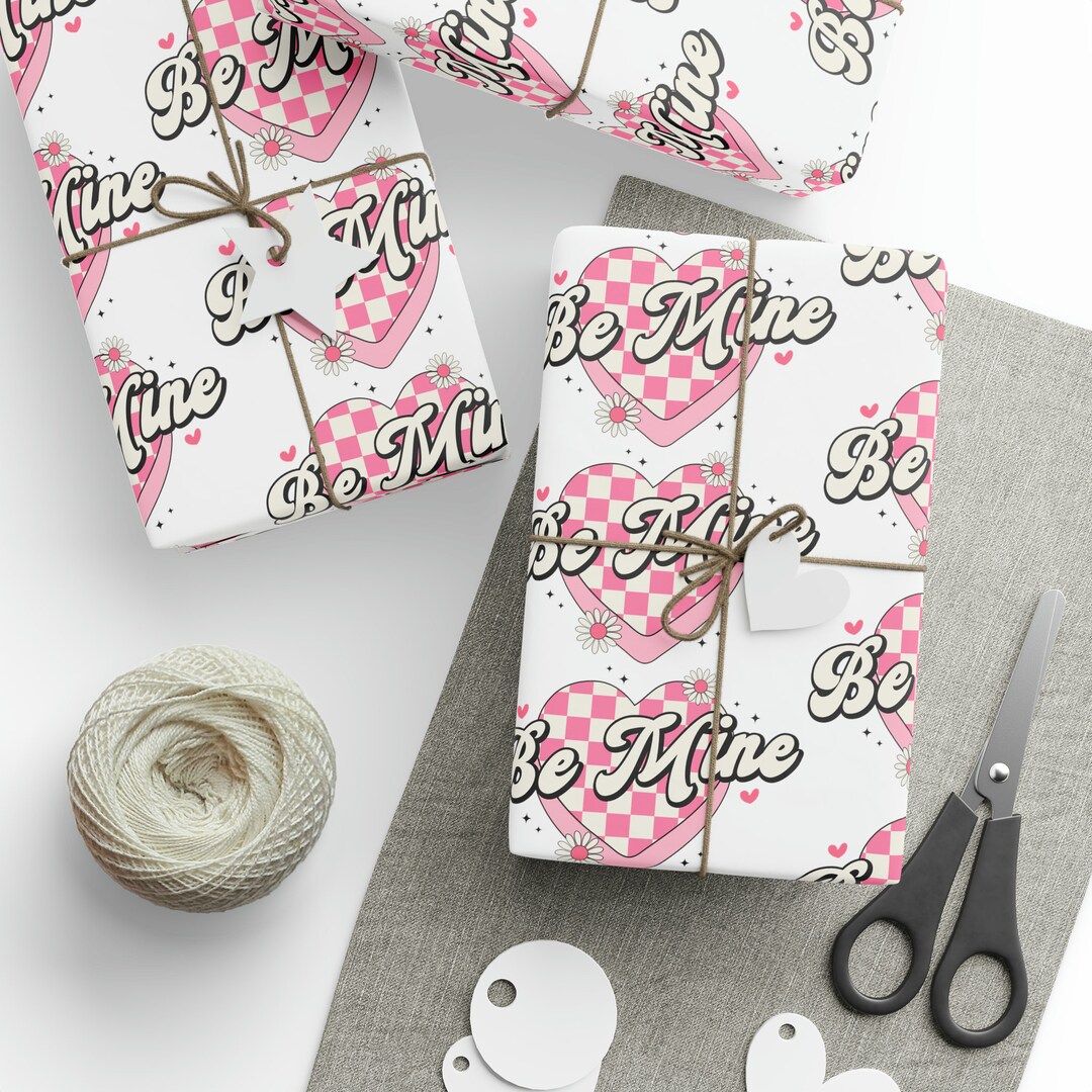 Retro Be Mine Valentine's Day Wrapping Paper, Gift Wrap, Valentine's ...