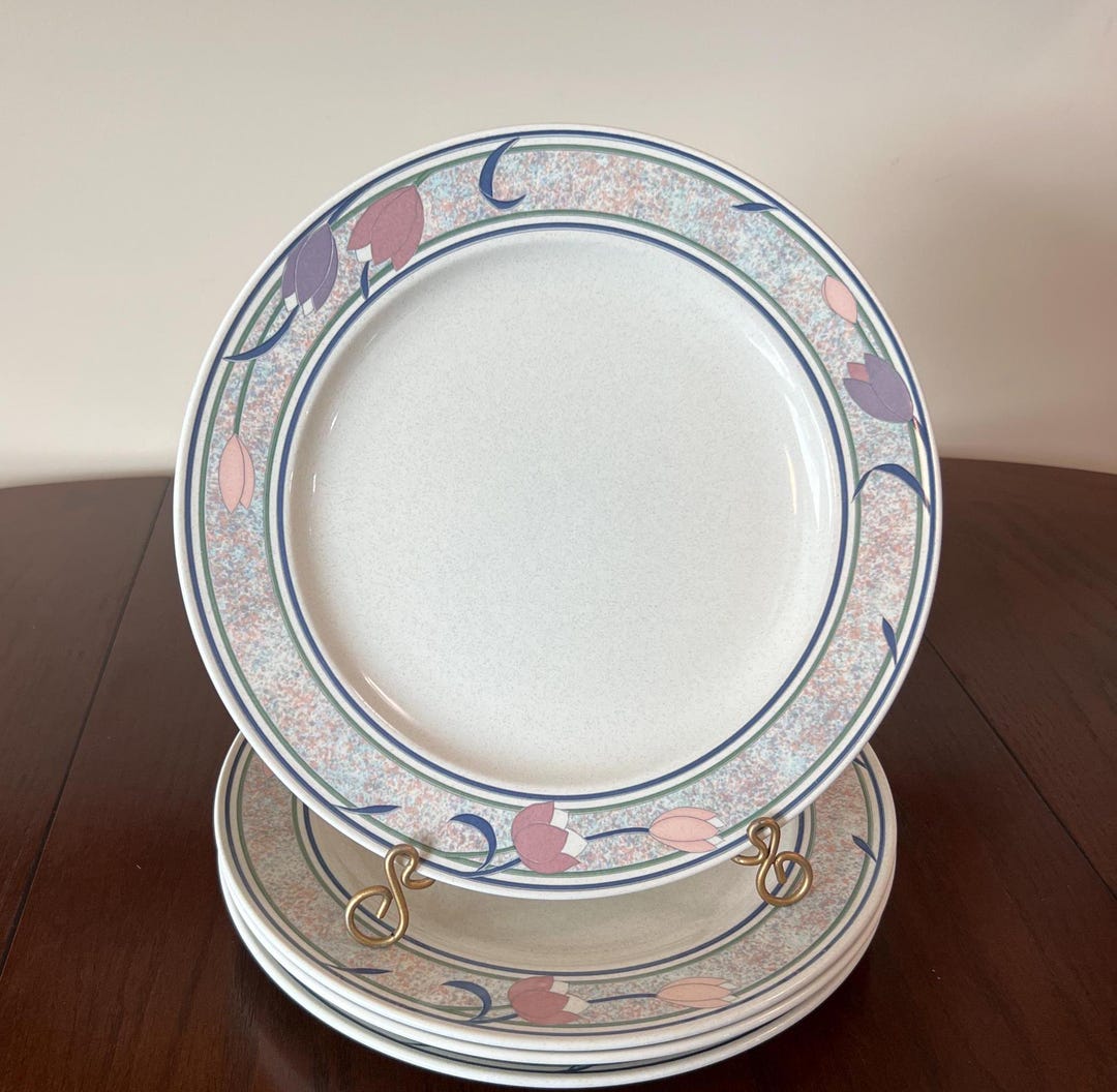 Vintage Mikasa Tropical Island Dinner Plates: Floral Stoneware Set of 4 ...