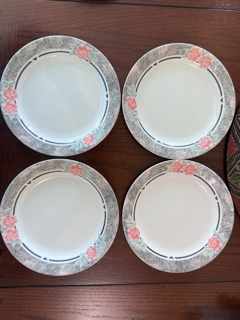 Corelle by Corning Silk and Roses Gray Band W/ Pink Roses Vintage ...