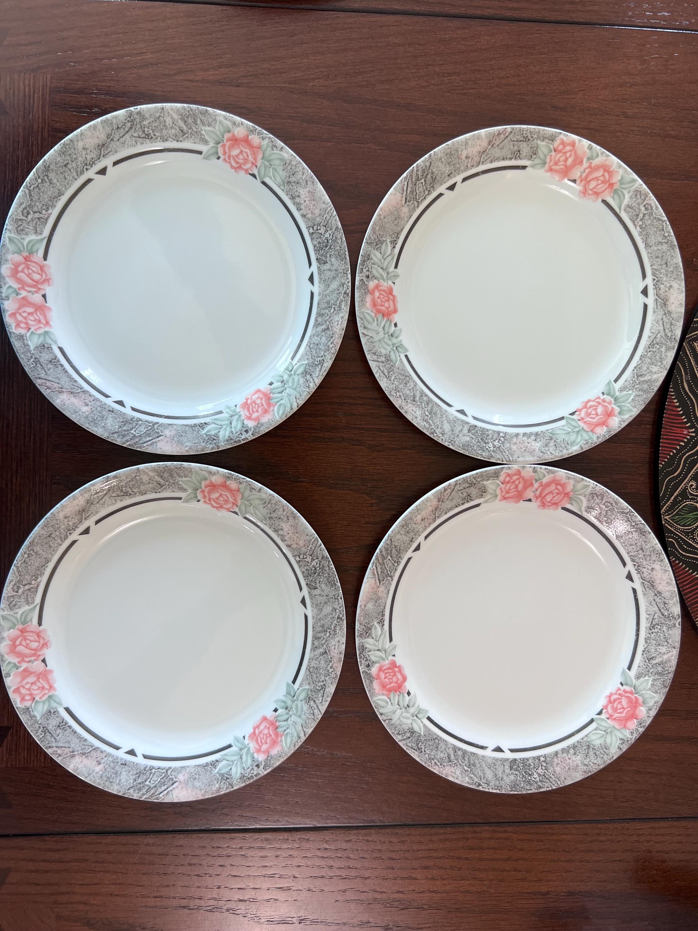 Corelle by Corning Silk and Roses Gray Band W/ Pink Roses Vintage ...