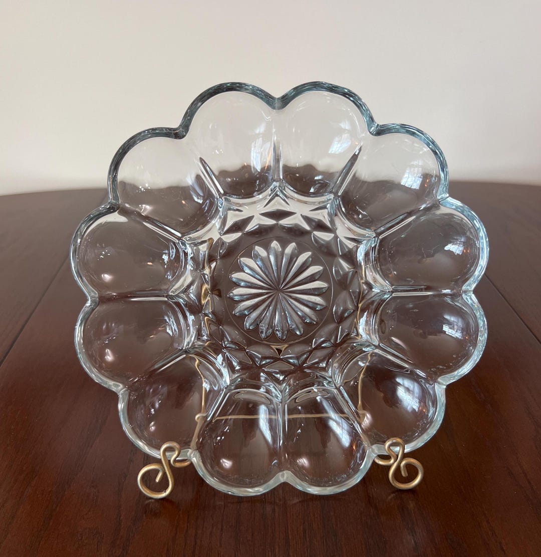 Art Deco Clear Glass Deviled Egg Plate Tray Unmarked Vintage Egg ...