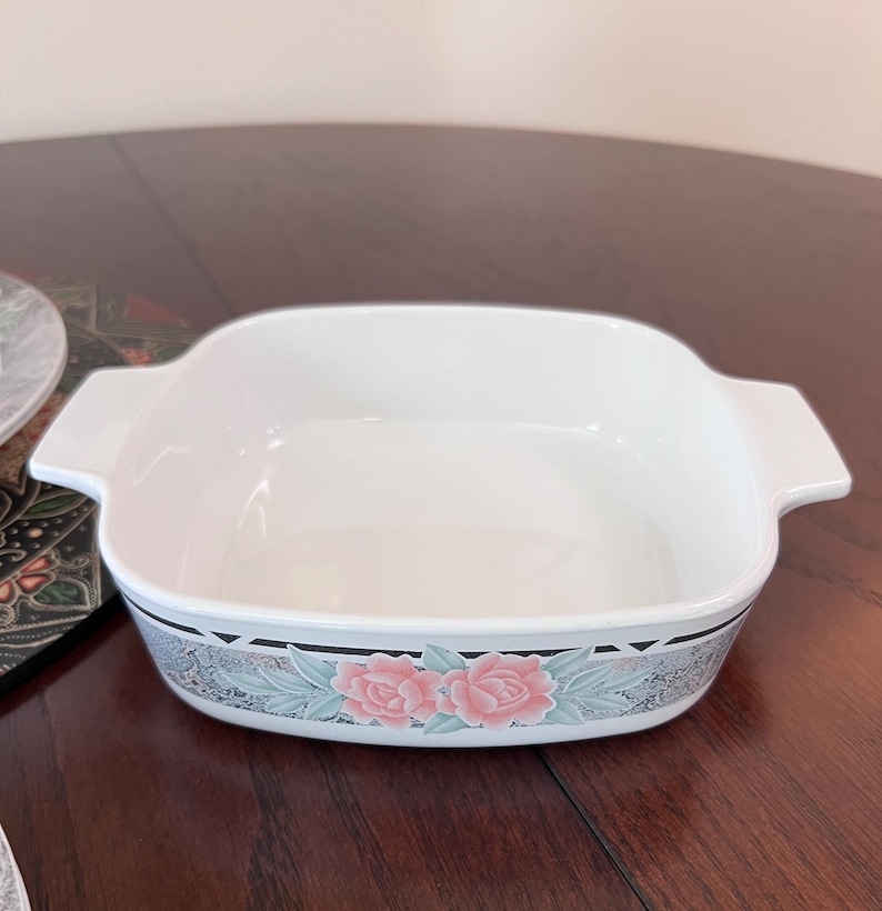 Corelle by Corning Silk and Roses Gray Band W/ Pink Roses Vintage ...