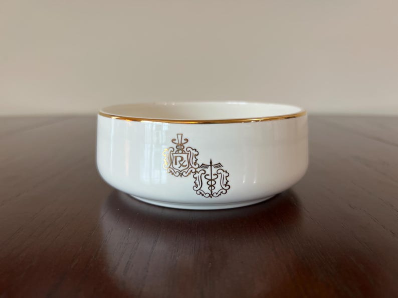 Vintage Pharmacy Rx Bowl Gold Rim Caduceus Emblem Mid-century Medical ...