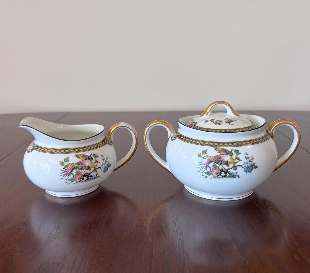 Antique Noritake Pheasant Sugar Bowl and Creamer Set 1920s Porcelain ...