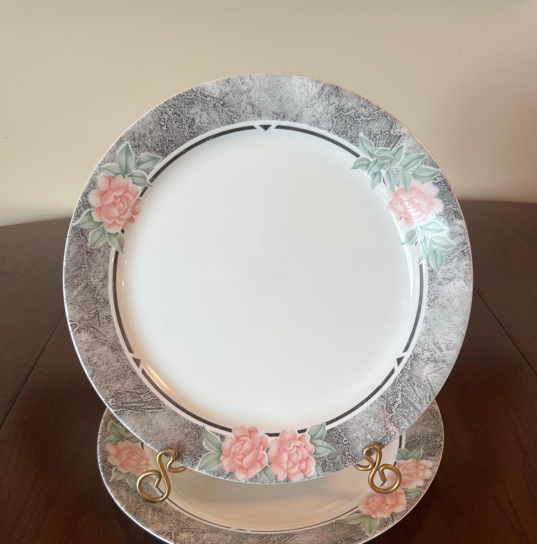 Corelle by Corning Silk and Roses Dinner Plate 10.25 Lot of 3 Gray Band ...