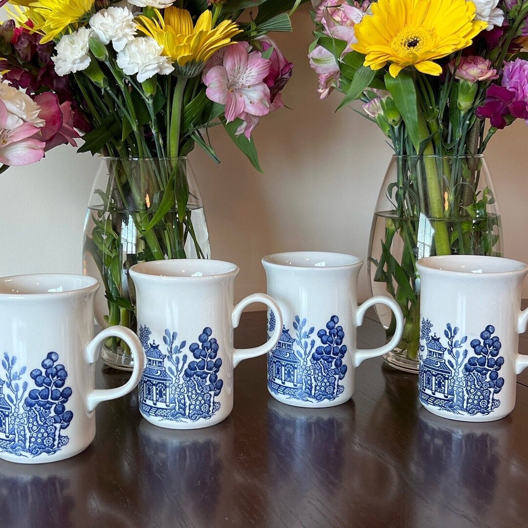 Churchill- Blue & White Tea Mug Coffee Mug- Set of 4 - Made in England ...