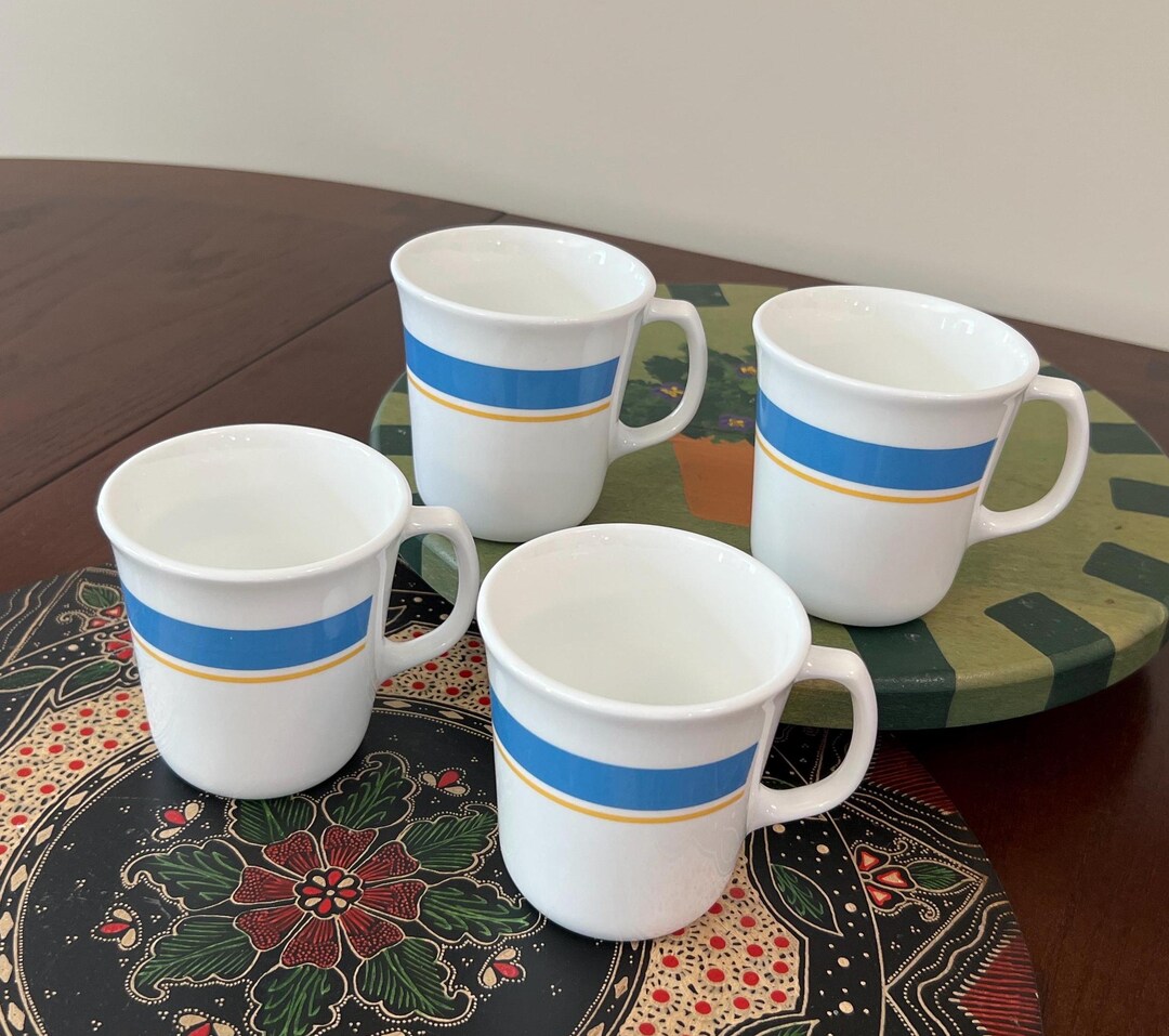 Corning by Corelle - "haley" - Blue and Gold Band - Set of 4 Mugs ...