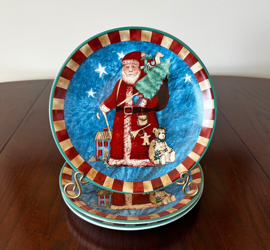 Santa Claus Salad Plates - Set of 3 - Holiday Dinnerware Christmas ...