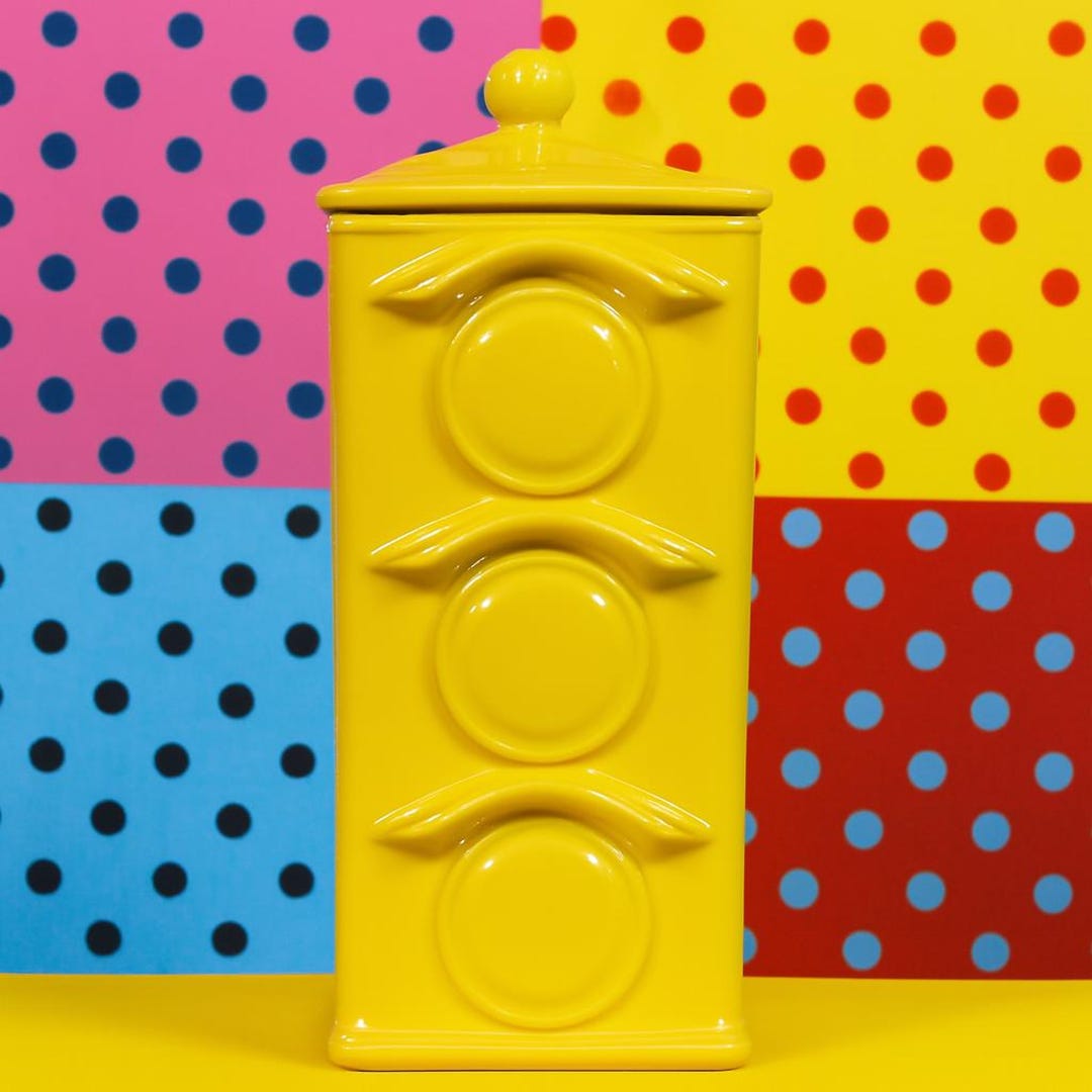 Vintage Mccoy Traffic Light Cookie Jar: Bright Yellow Retro Kitchen ...