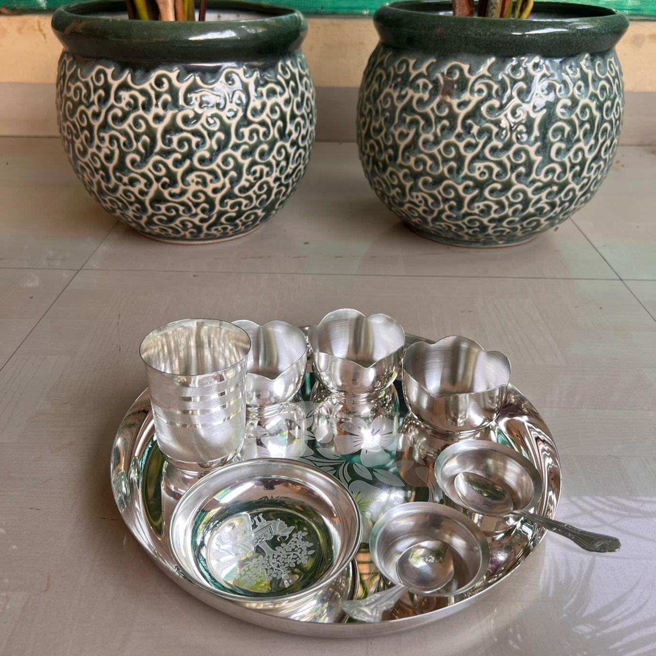 German Silver Premium Thali | Silver Thali Dinner Set | 10 PCS Set ...