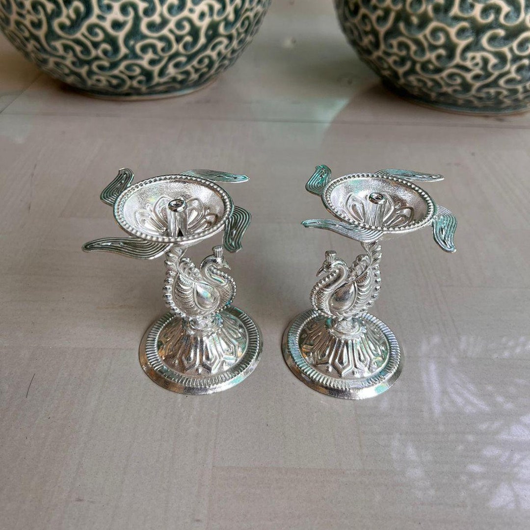 German Silver Swastik Peacock Deepams, Wedding Favour, Bulk Wedding ...