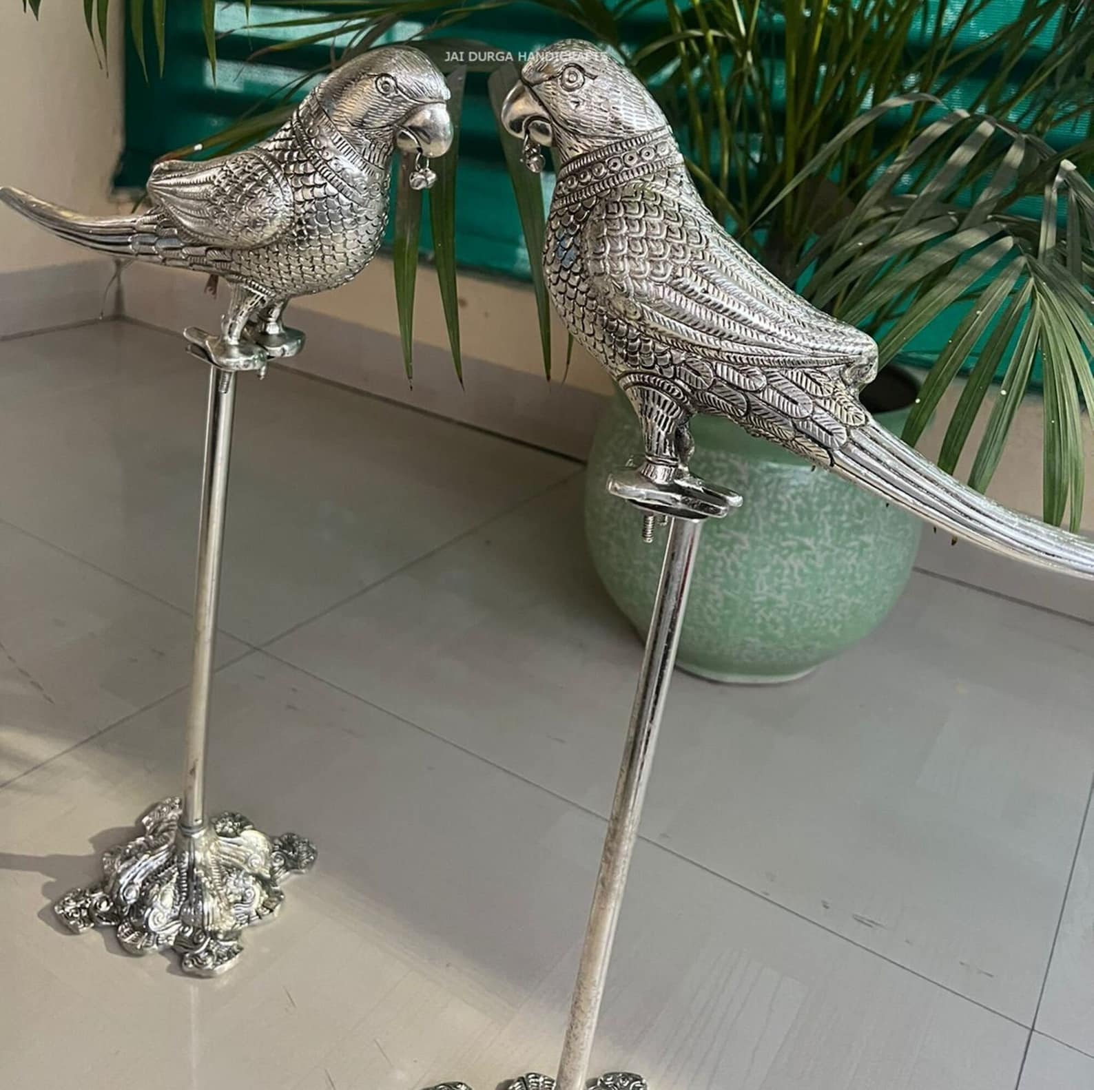 German Silver Parrots Resting on Stand, Parrot Statue, Antique ...