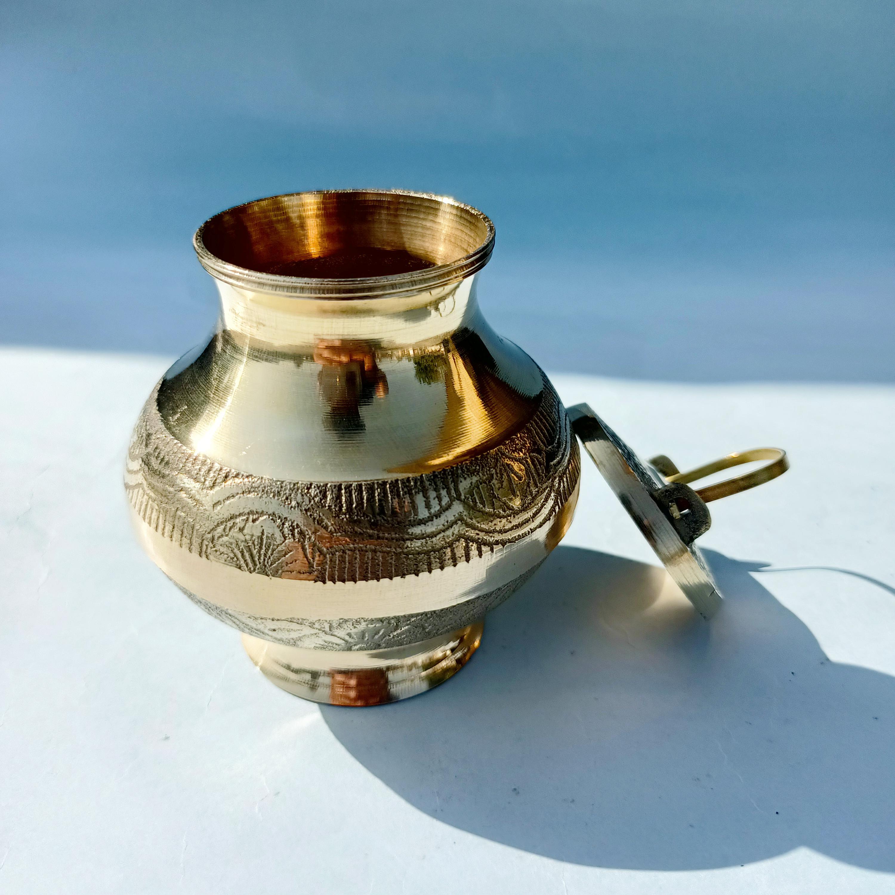 Pure Brass Designer Lota With Cover | Brass Pooja Lota | Kalash Lota ...