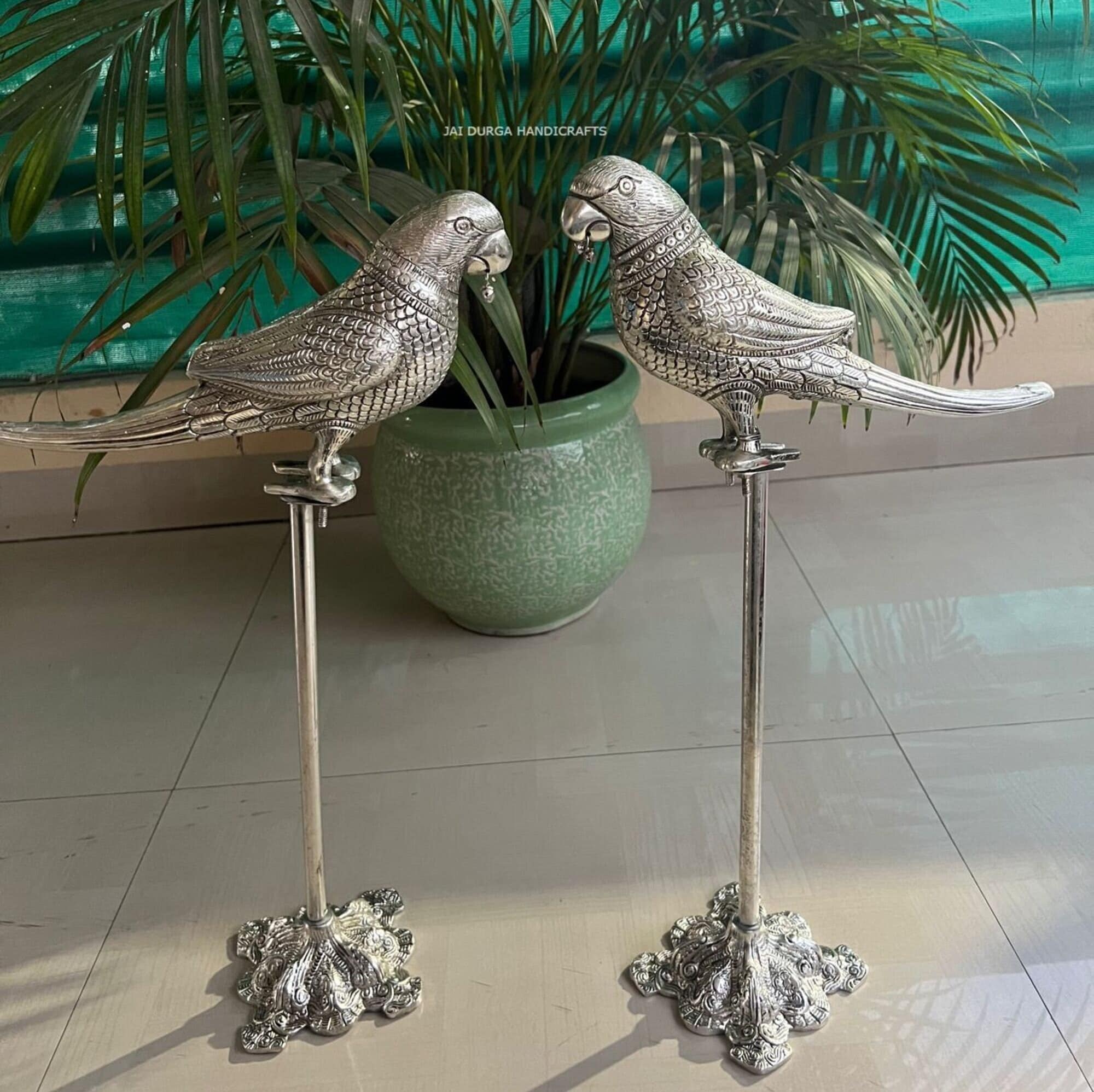 German Silver Parrots Resting on Stand, Parrot Statue, Antique ...