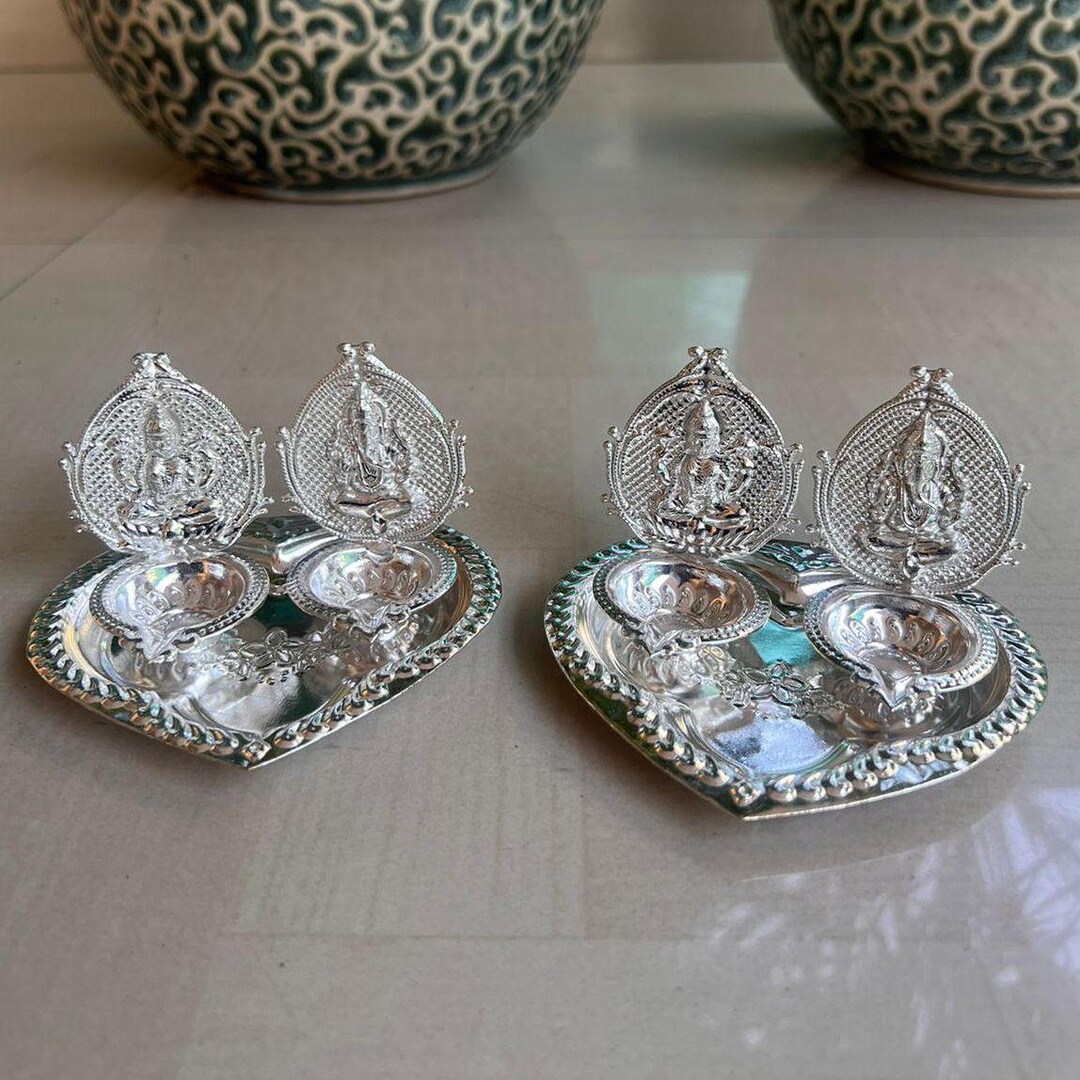 Lot of 100 German Silver Laxmi Deepam Plate , Pure Silver, Wedding ...