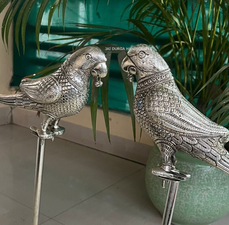 German Silver Parrots Resting on Stand, Parrot Statue, Antique ...