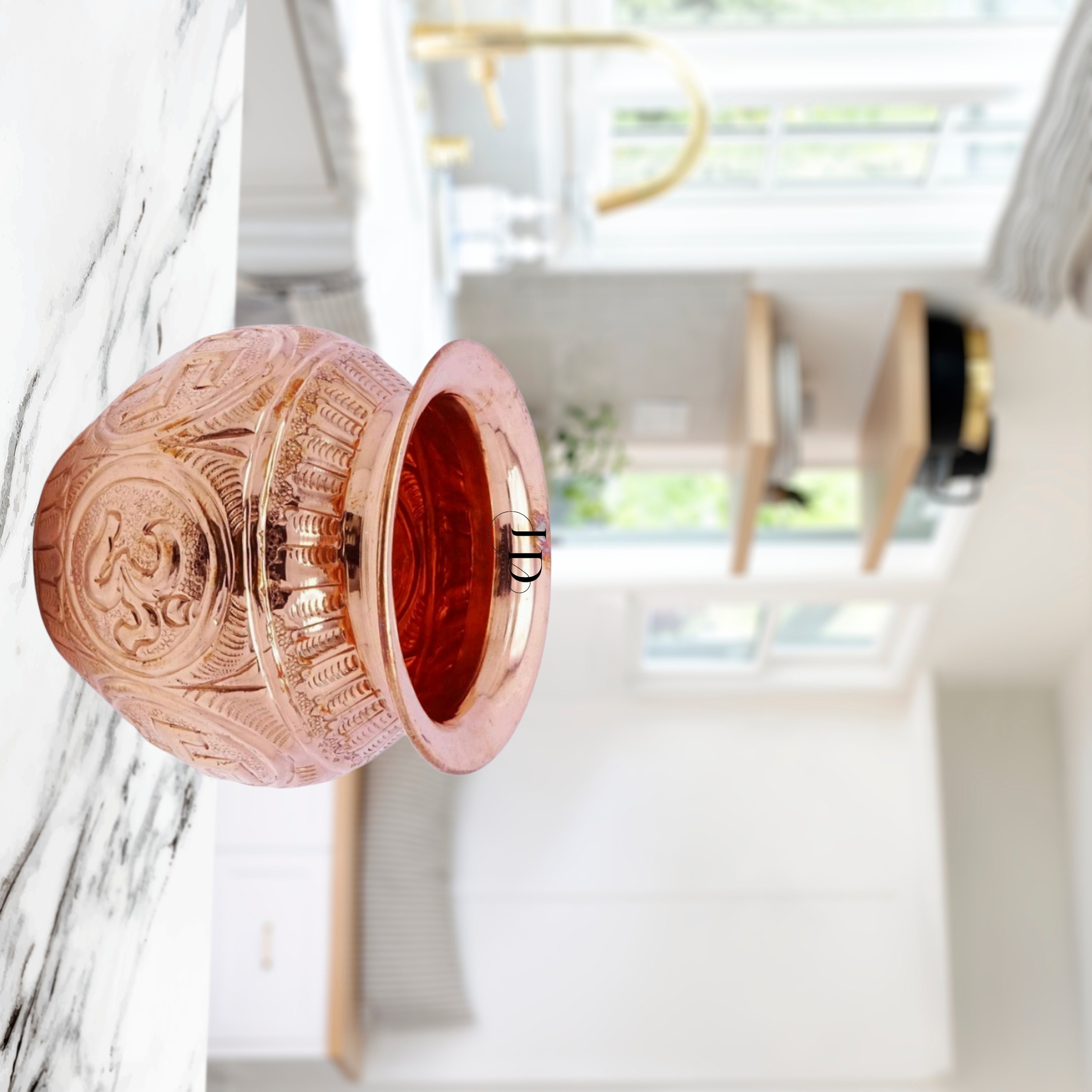 Pure Copper Designer Kalash/ Lota With Om Design Copper Kalash Pooja ...