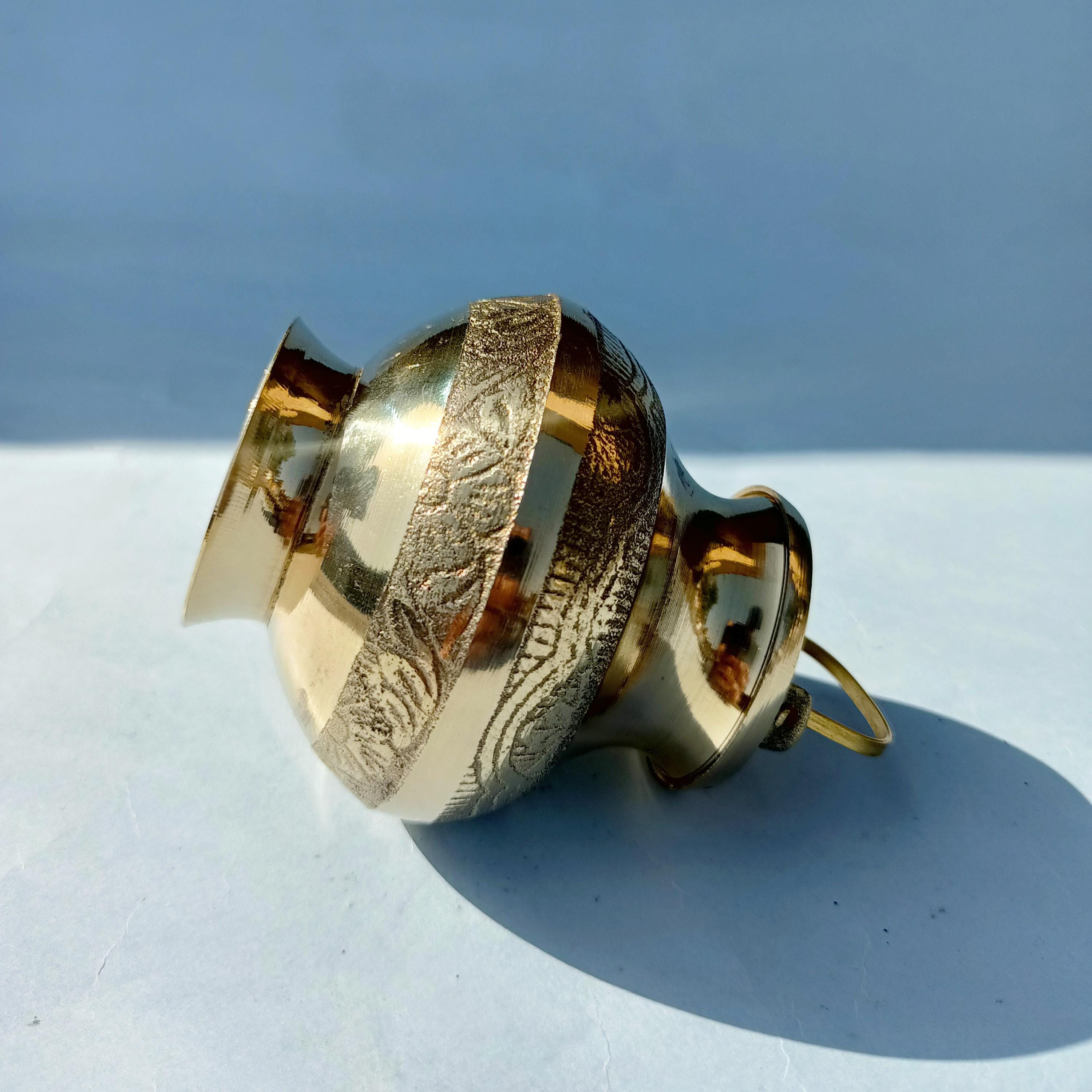Pure Brass Designer Lota With Cover | Brass Pooja Lota | Kalash Lota ...