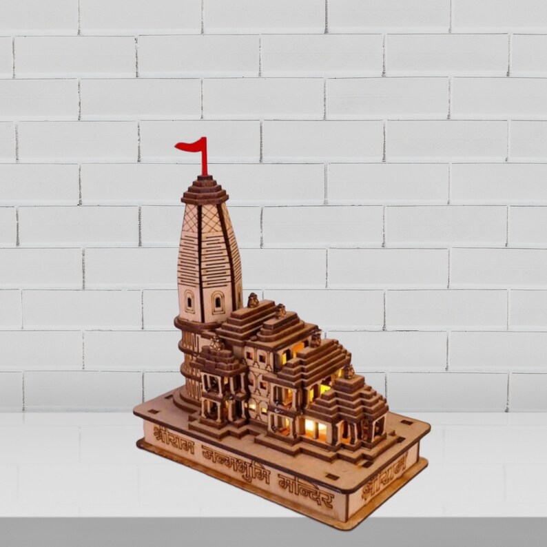 Ram Mandir Ayodhya Model Wooden Temple With Light (6X4) INCH ...