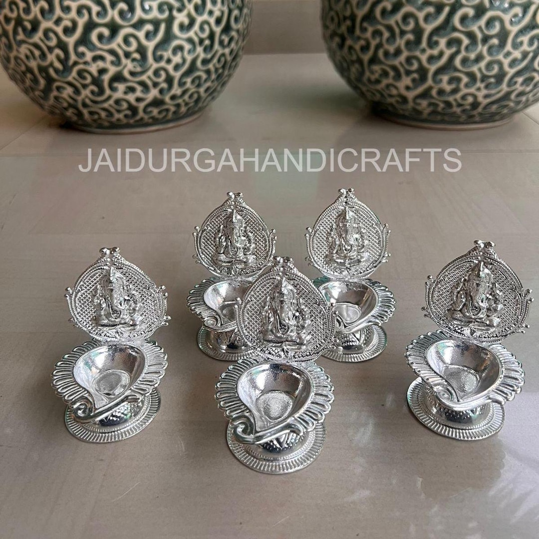 Lot of 50 German Silver Laxmi Ganesh Deepam, Pure Silver, Wedding ...