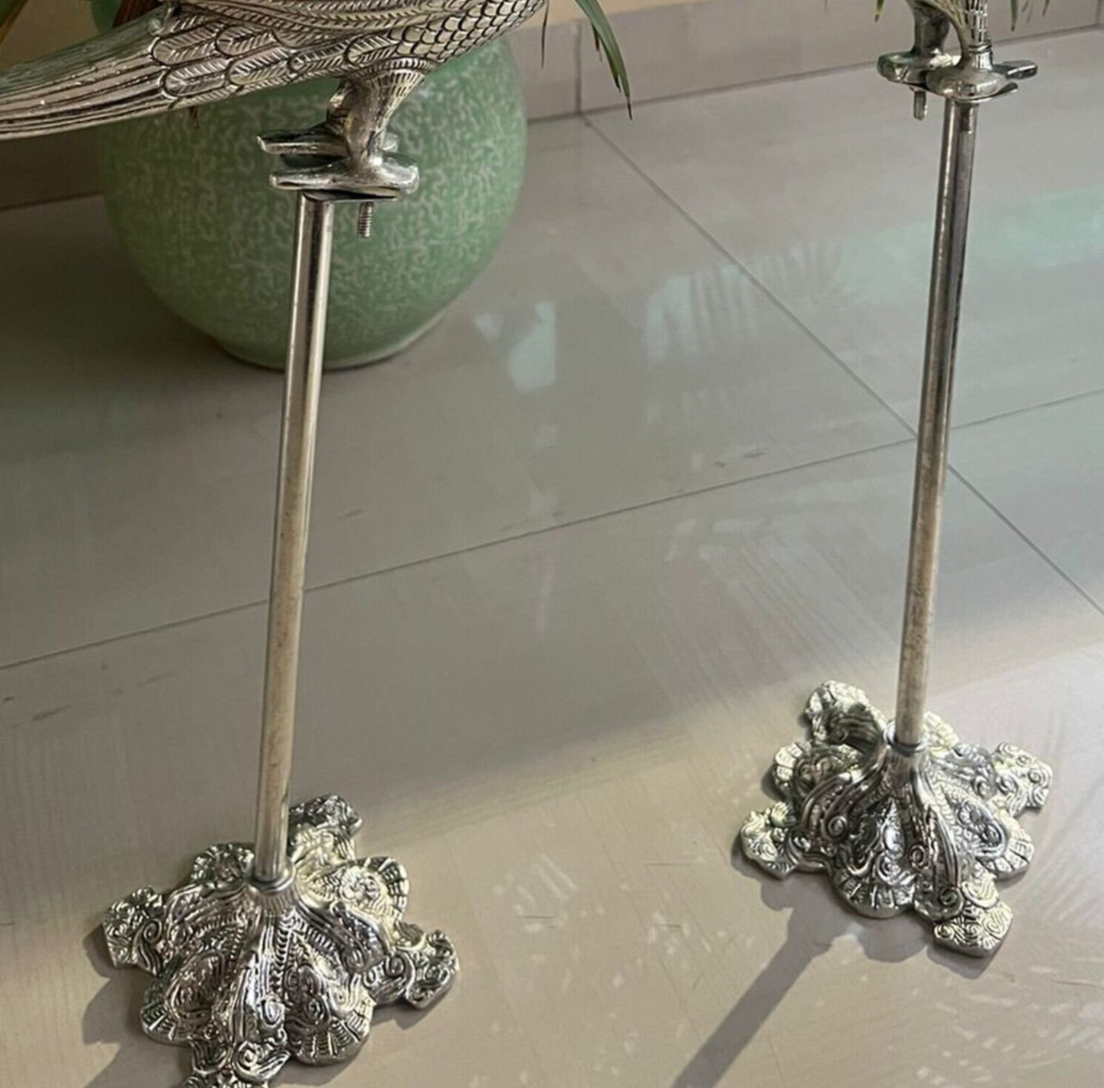 German Silver Parrots Resting on Stand, Parrot Statue, Antique ...