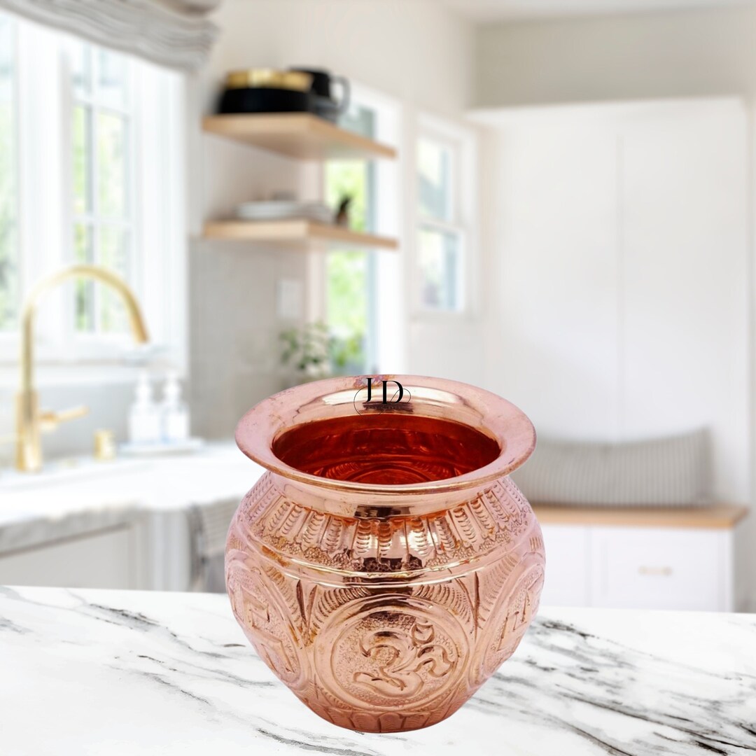 Pure Copper Designer Kalash/ Lota With Om Design Copper Kalash Pooja ...