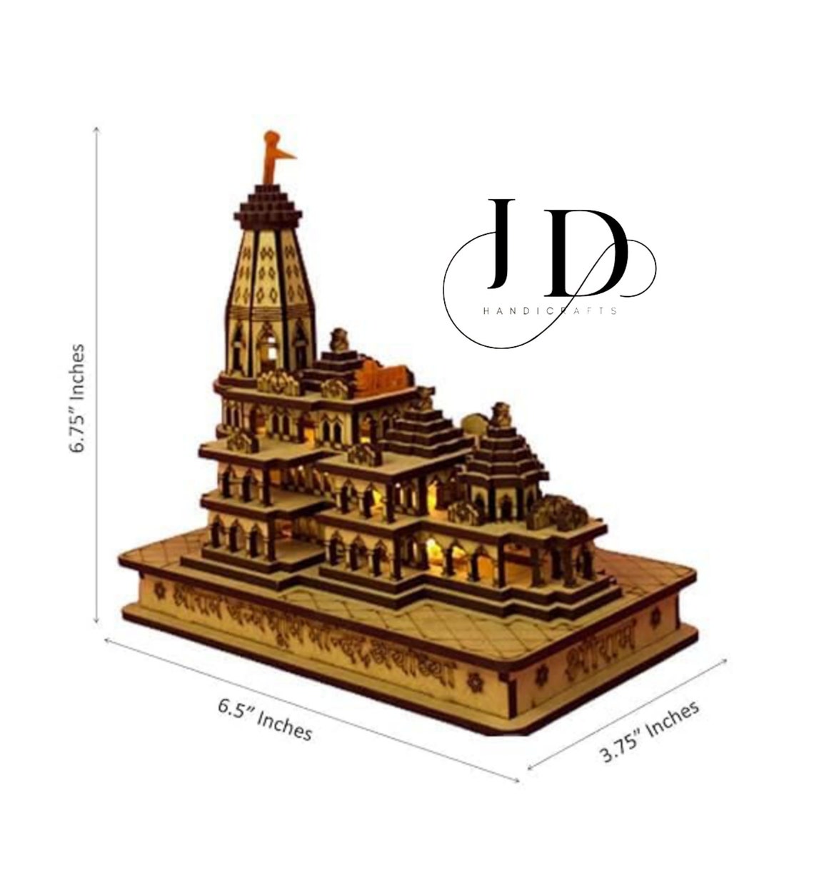 Ram Mandir Ayodhya Model Wooden Temple With Light 6X4 INCH Handcrafted ...