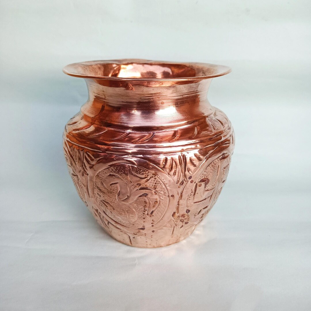 Pure Copper Designer Kalash/ Lota With Om Design | Copper Kalash ...