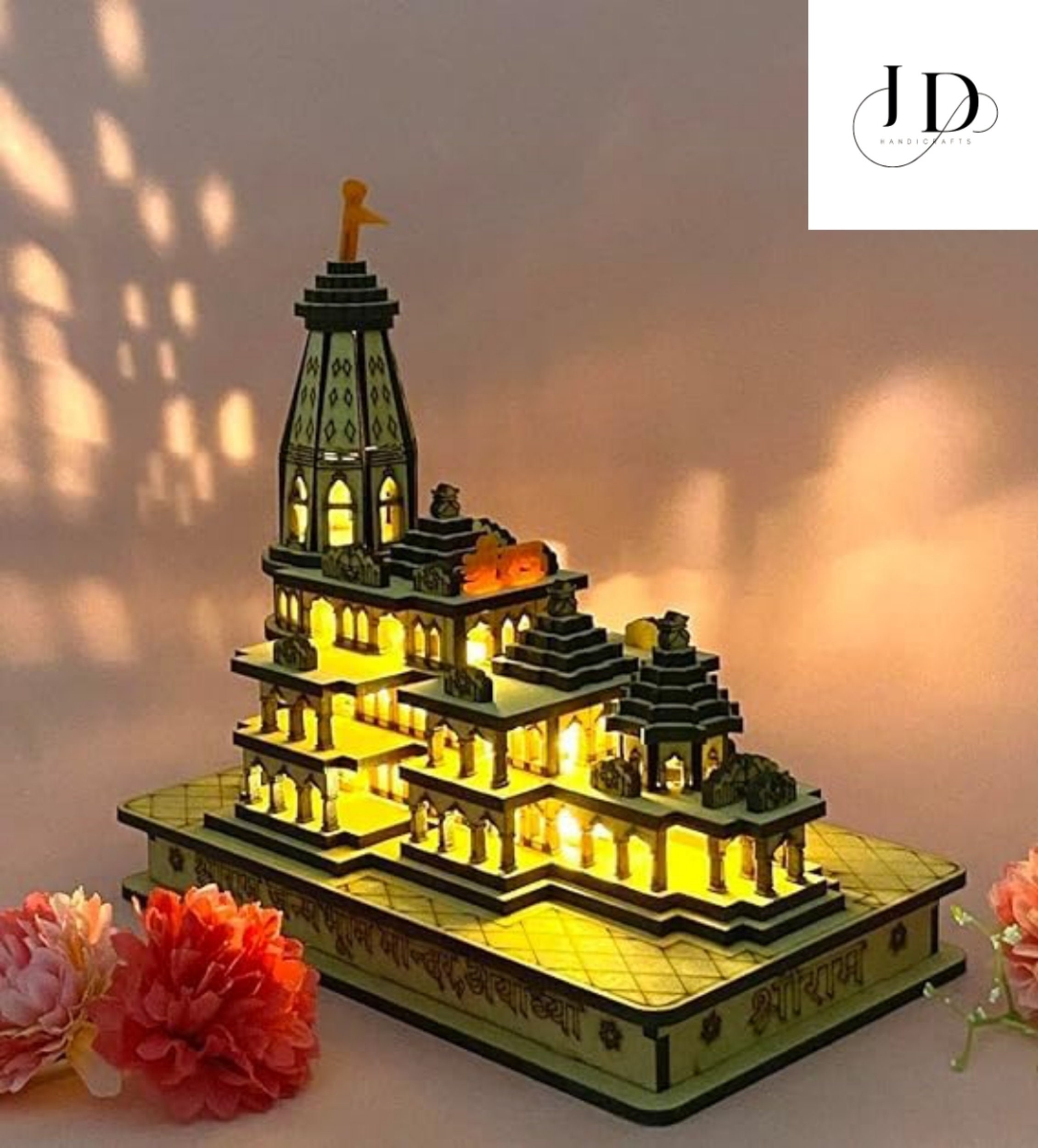 Ram Mandir Ayodhya Model Wooden Temple With Light 6X4 INCH Handcrafted ...