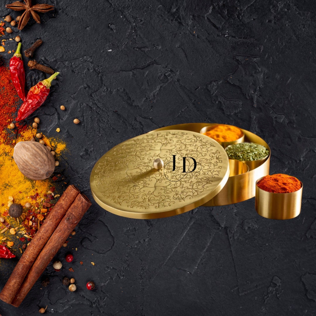 7pc Spice Box in Brass | Brass Spice Box | Solid Brass Handicraft ...