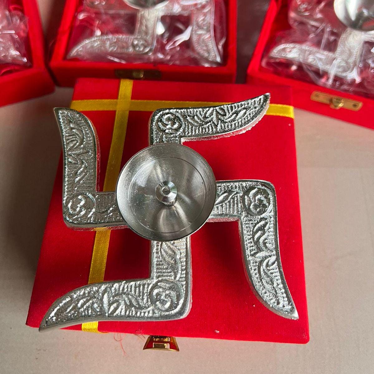 Lot of 100 German Silver & Golden Swastik Deepam in Gift Box, Pure ...