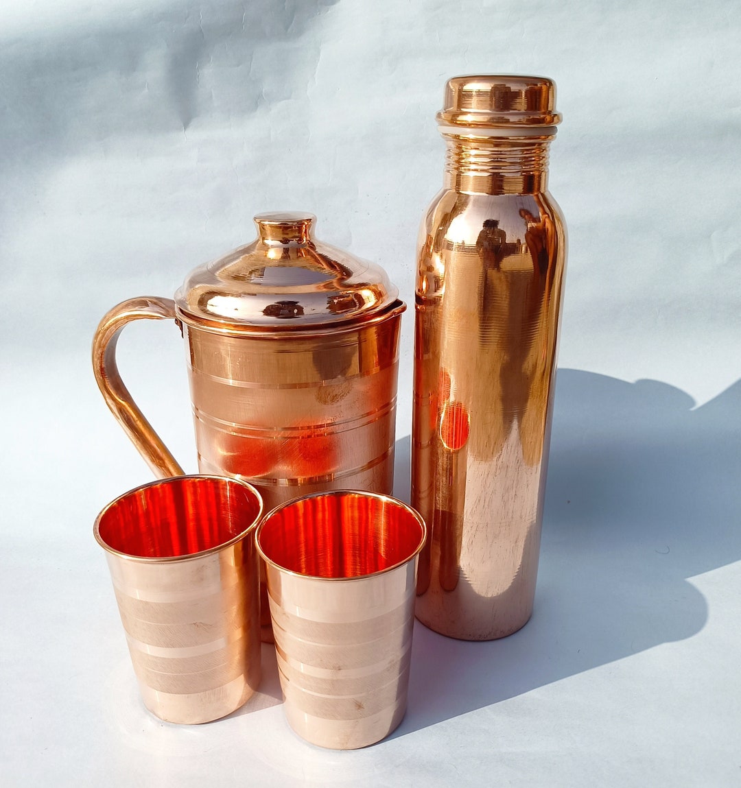 Copper Water Bottle | 100% Pure Copper Jug and Glass Combo | 1000 Ml ...