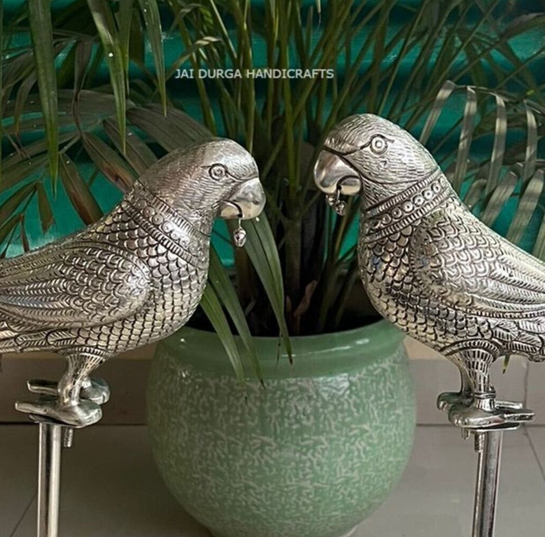 German Silver Parrots Resting on Stand, Parrot Statue, Antique ...