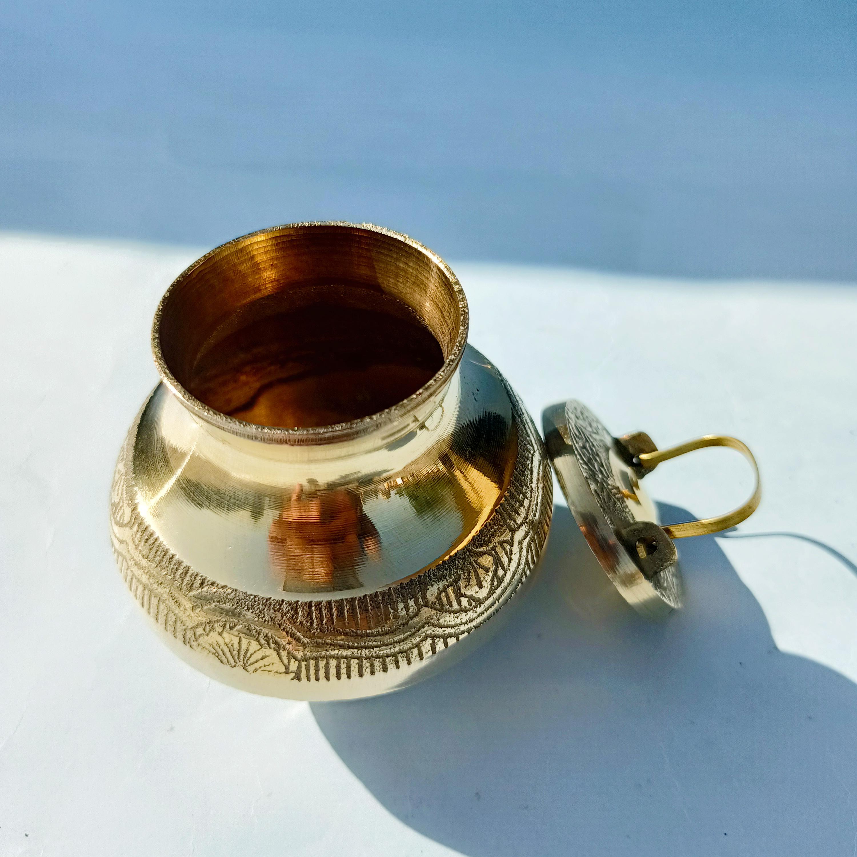 Pure Brass Designer Lota With Cover | Brass Pooja Lota | Kalash Lota ...