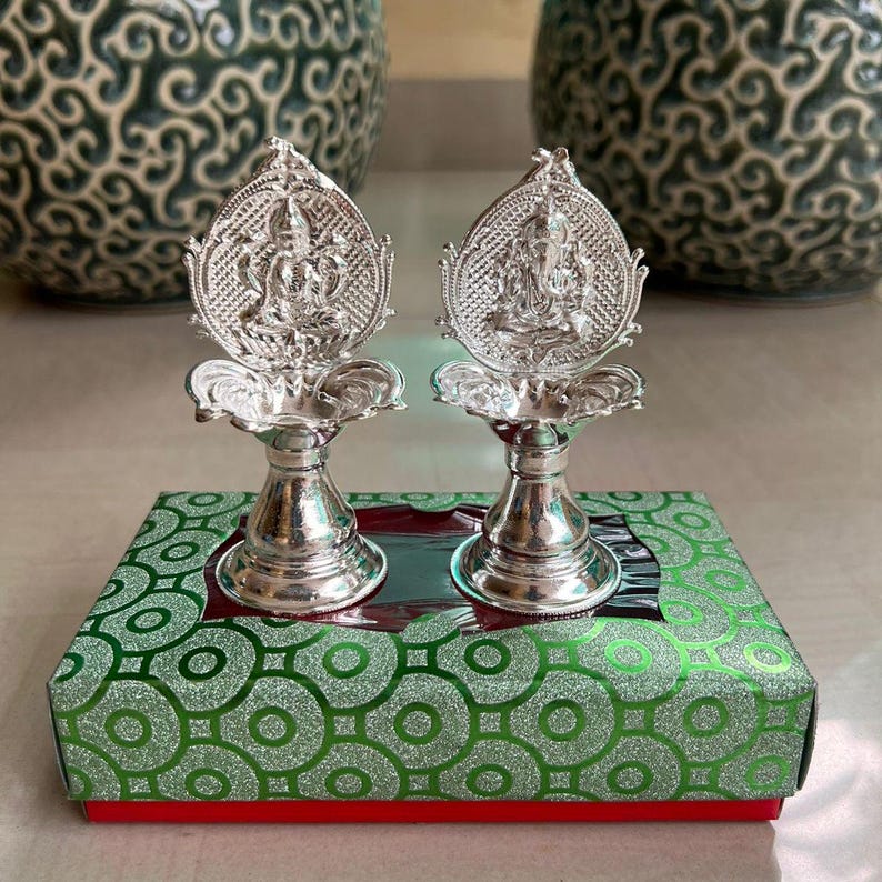 Lot of 100 German Silver Laxmi Ganesh Peacock Deepam, Pure Silver ...
