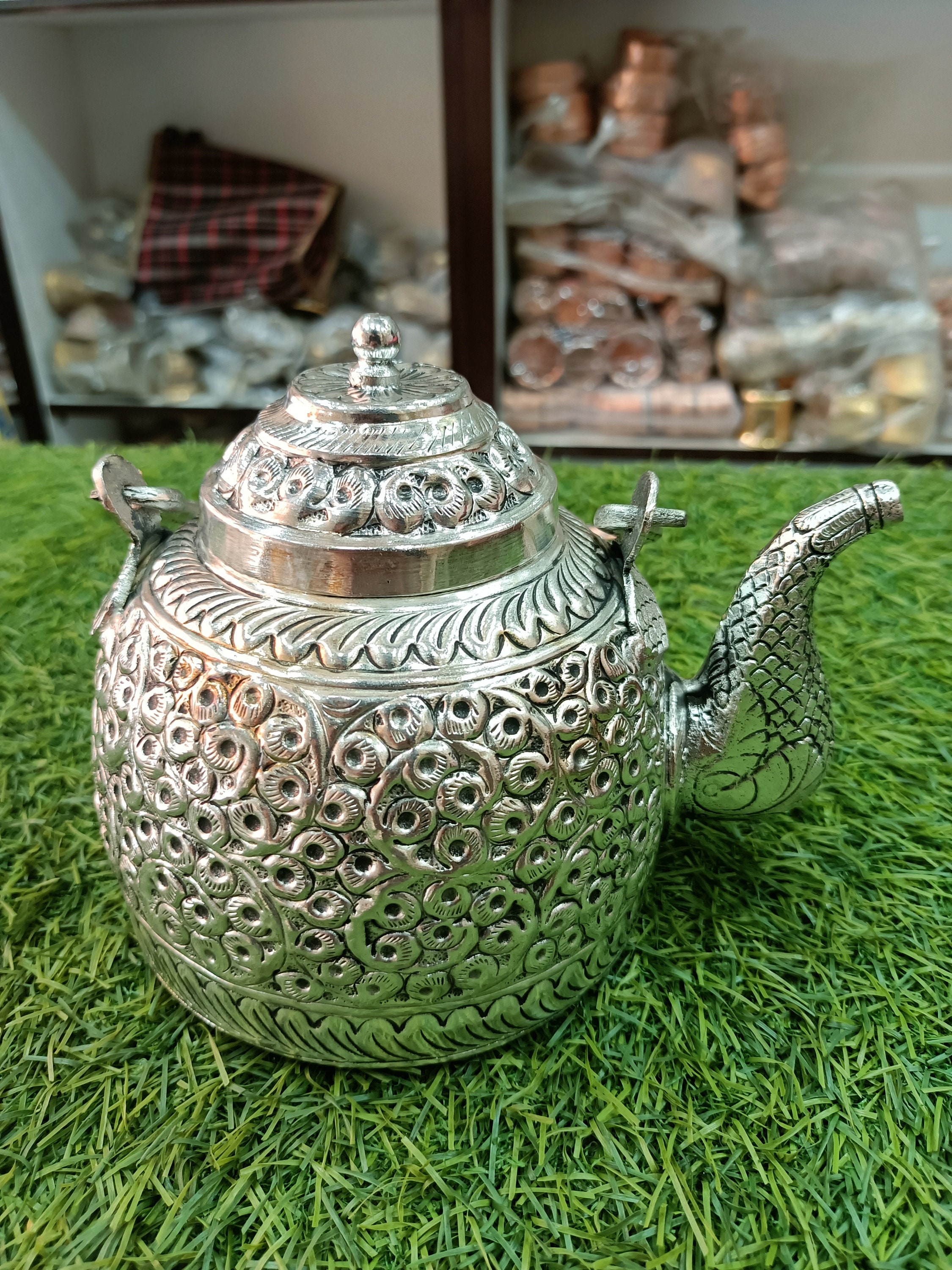 German Silver Tea Kettle Handcrafted Tea Kettle Indian Tea Kettle ...