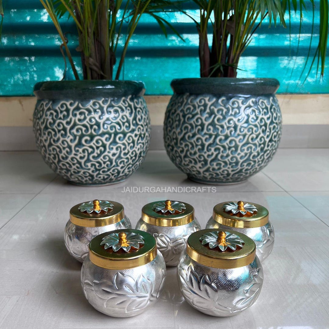 German Silver/golden Matki Snack Glass Jars, Snacks Box Dry Fruit Jars ...