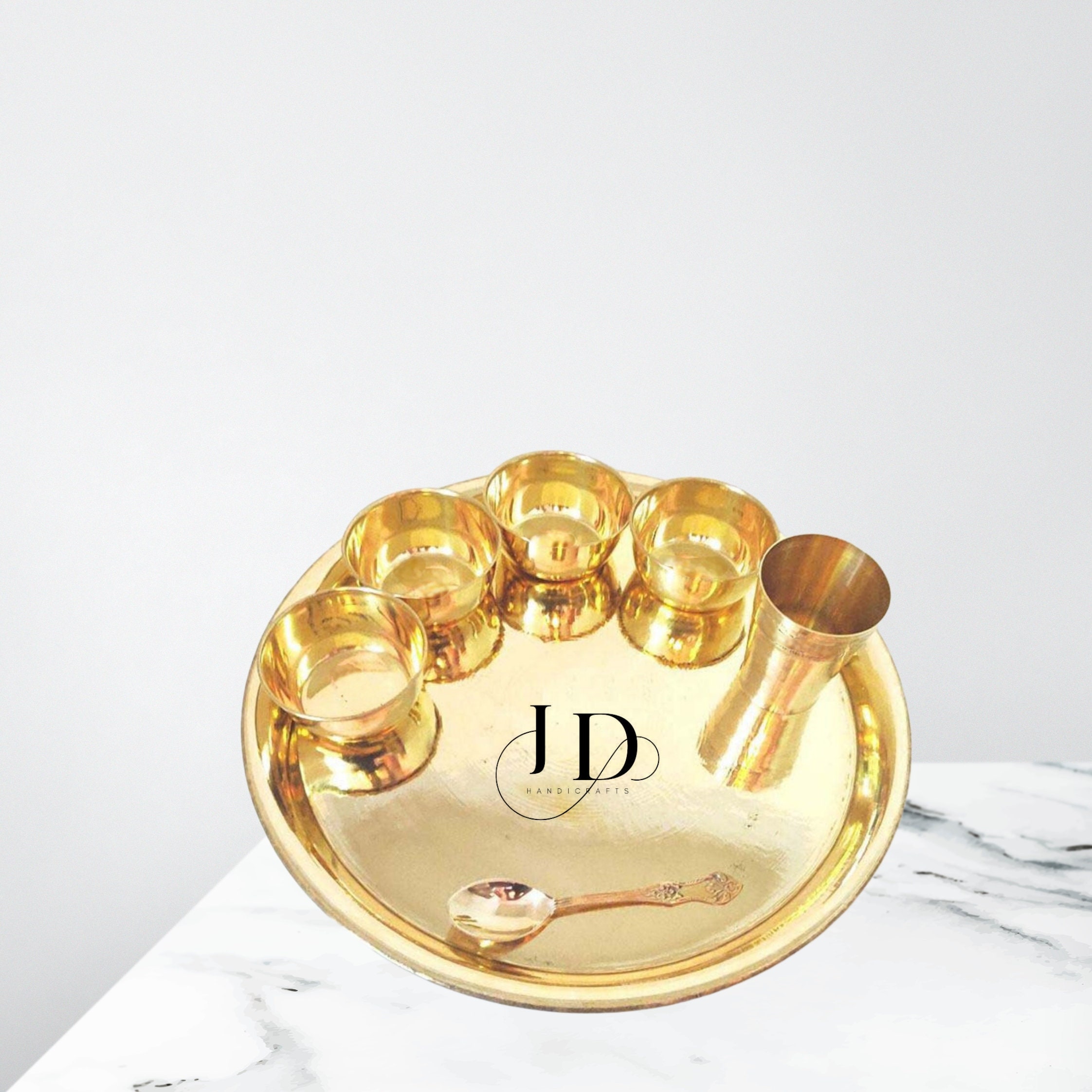 Brass Thali Set Dinner Set Plain Design Dinner Set 14 Inch Thali 7 Pcs ...