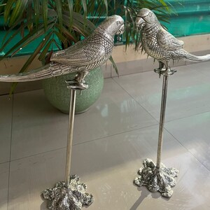 German Silver Parrots Resting on Stand, Parrot Statue, Antique ...