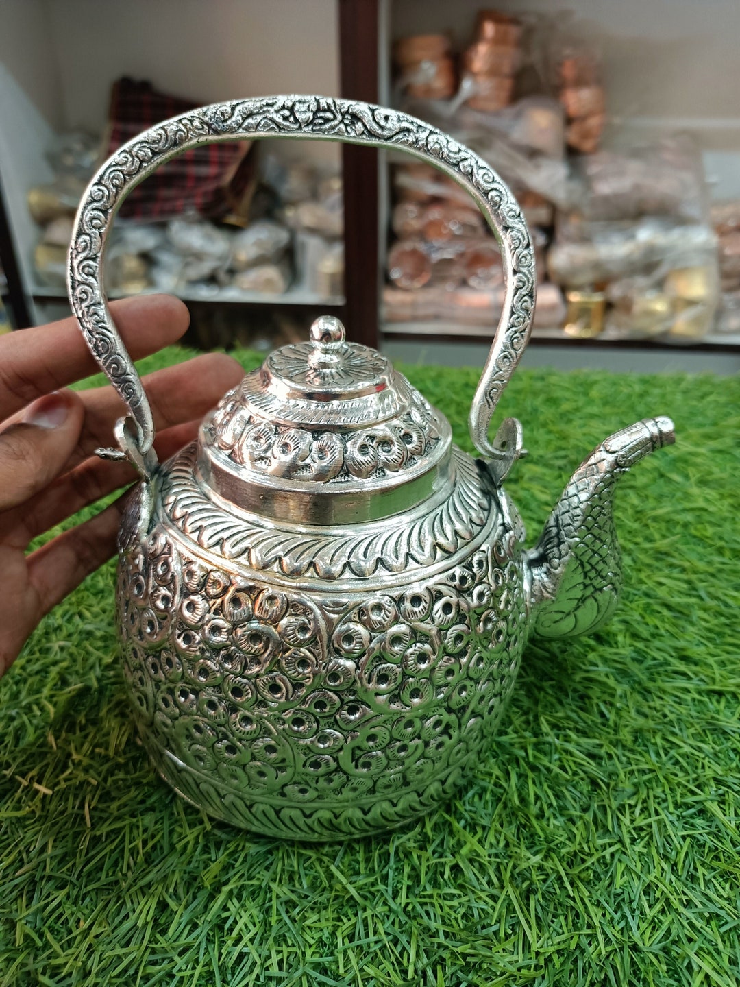 German Silver Tea Kettle | Handcrafted Tea Kettle | Indian Tea Kettle ...