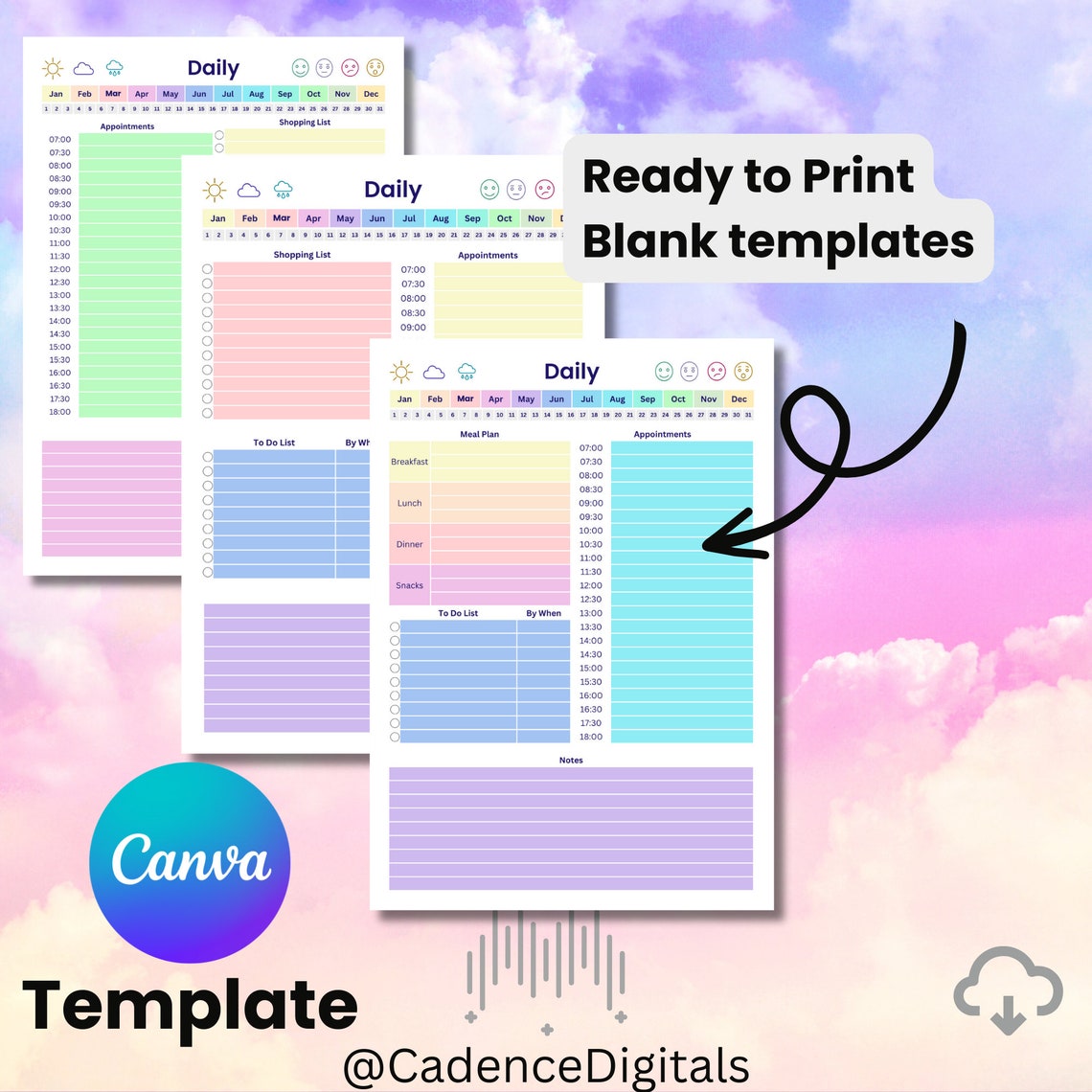 Daily Template, Pastel A4 and Letter Canva, Time Blocking, Half Hour ...