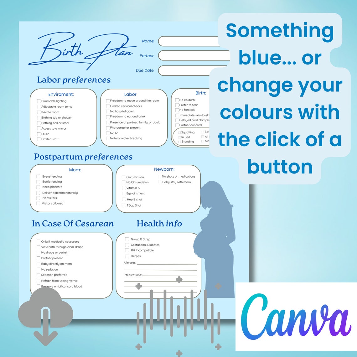 Birth Plan Template, Pregnancy Planner, Labor and Delivery, Natural ...