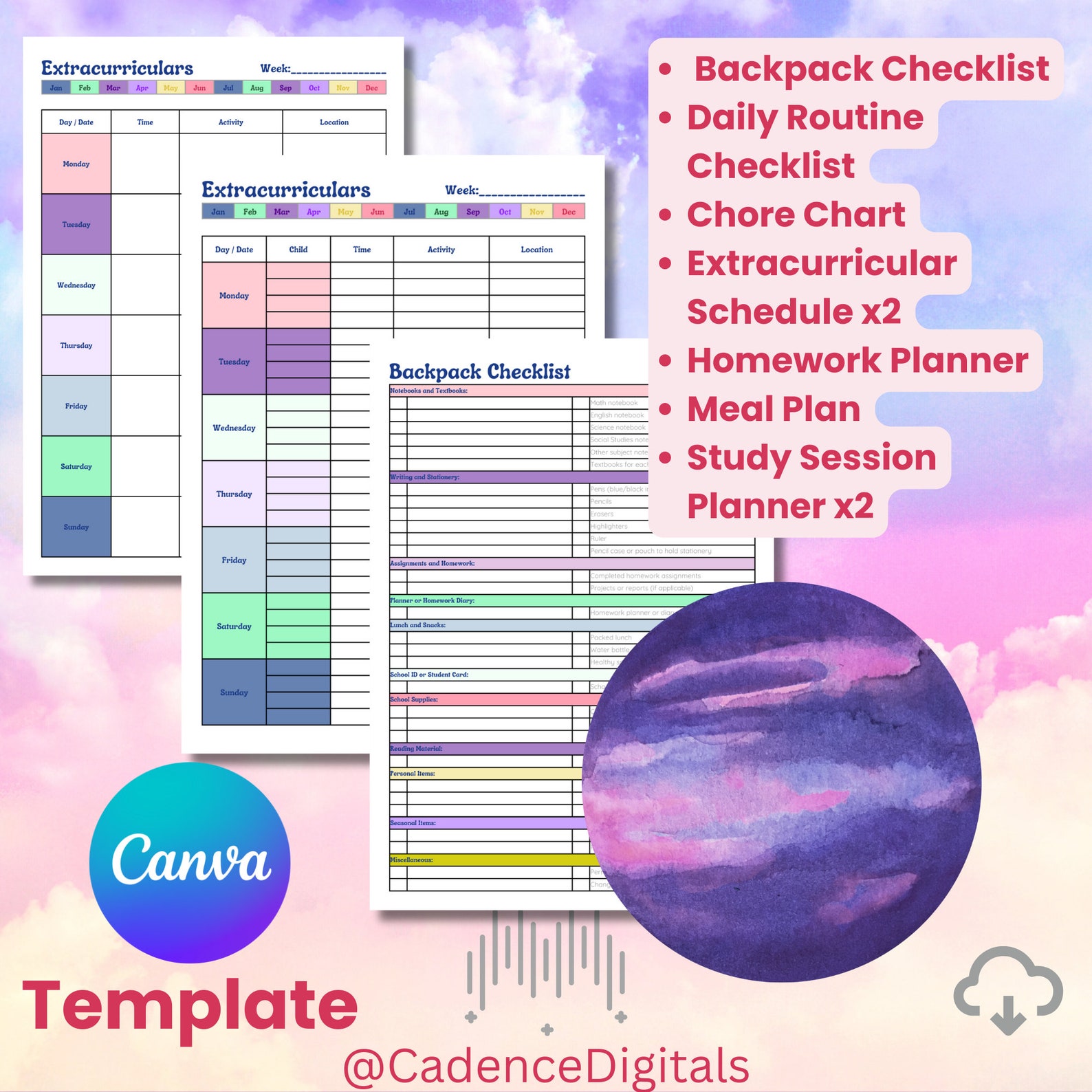 School Galaxy Bundle: Backpack Checklist, Daily Routine Checklist ...