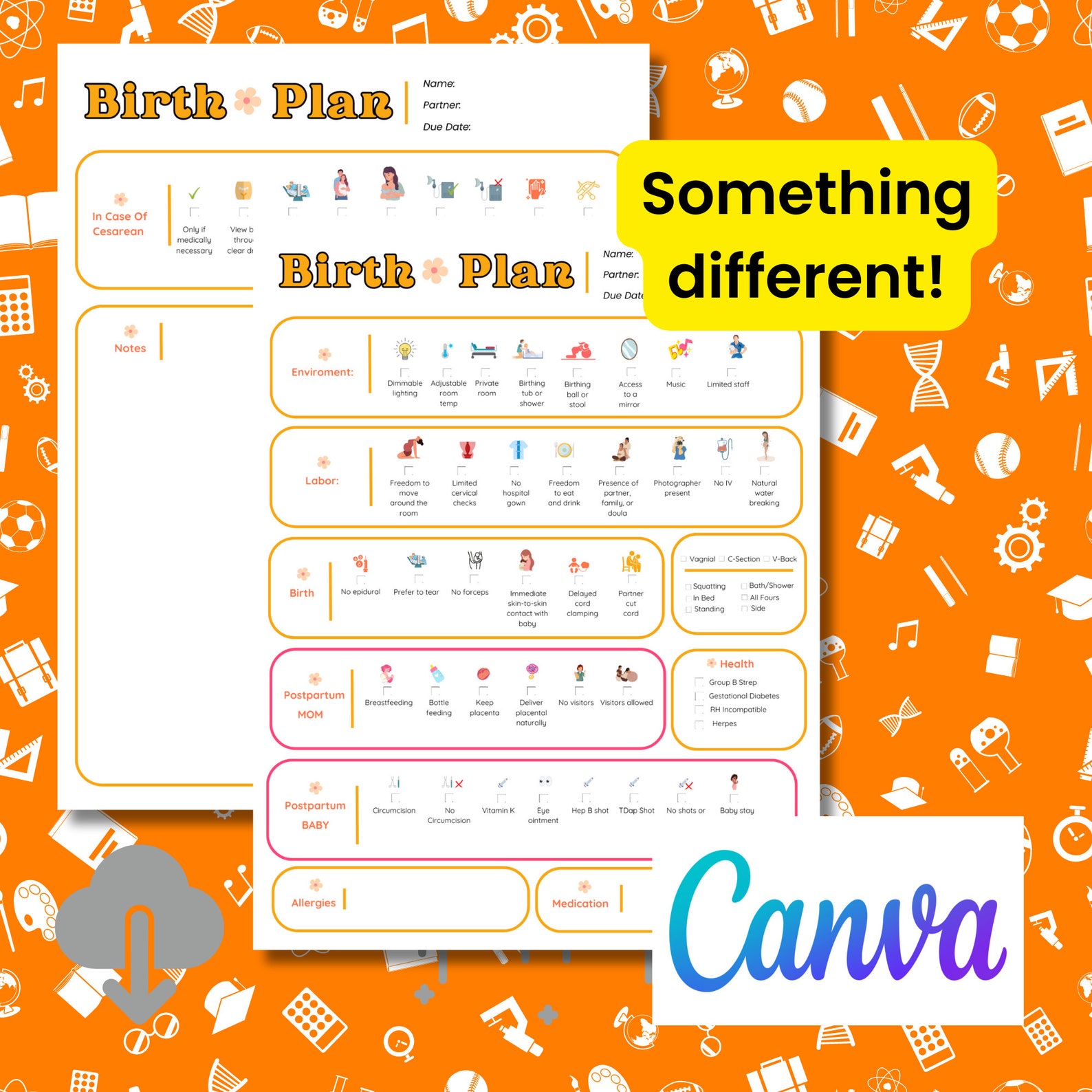 Birth Plan Template, Pregnancy Planner, Labor and Delivery, Natural ...