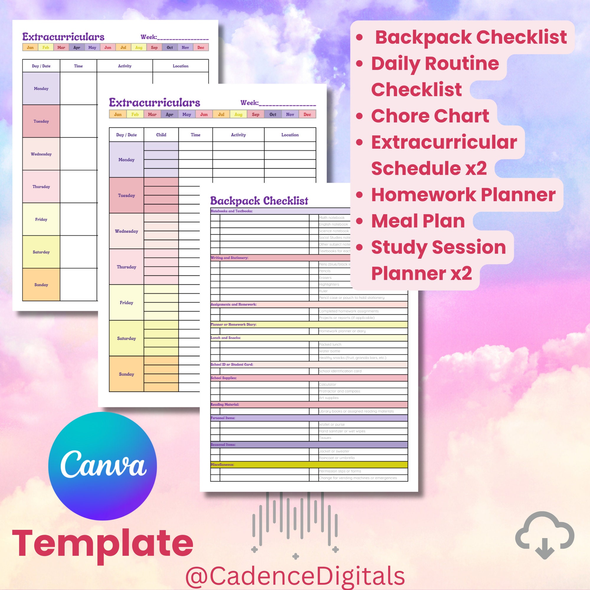School Fall Bundle: Backpack Checklist, Daily Routine Checklist, Chores ...