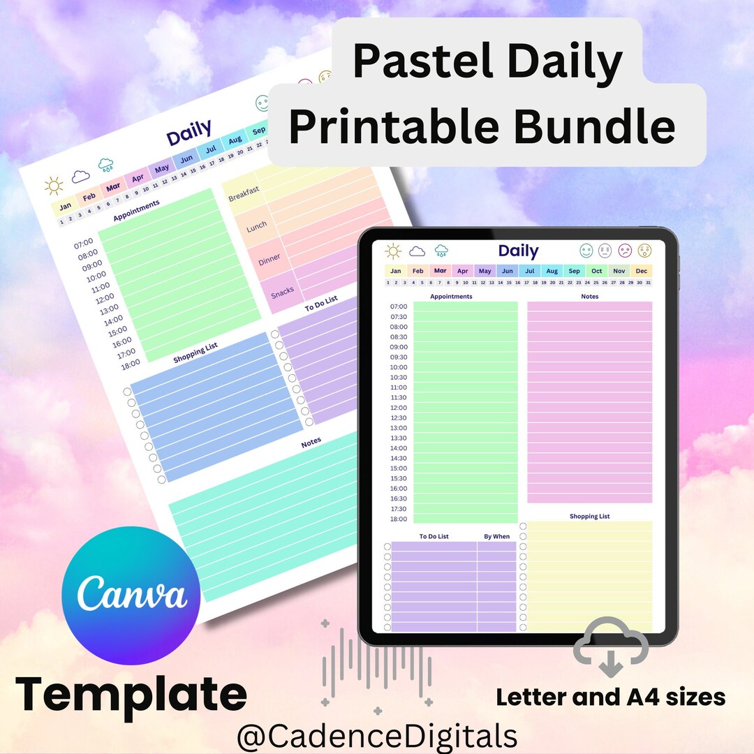 Daily Template, Pastel A4 and Letter Canva, Time Blocking, Half Hour ...