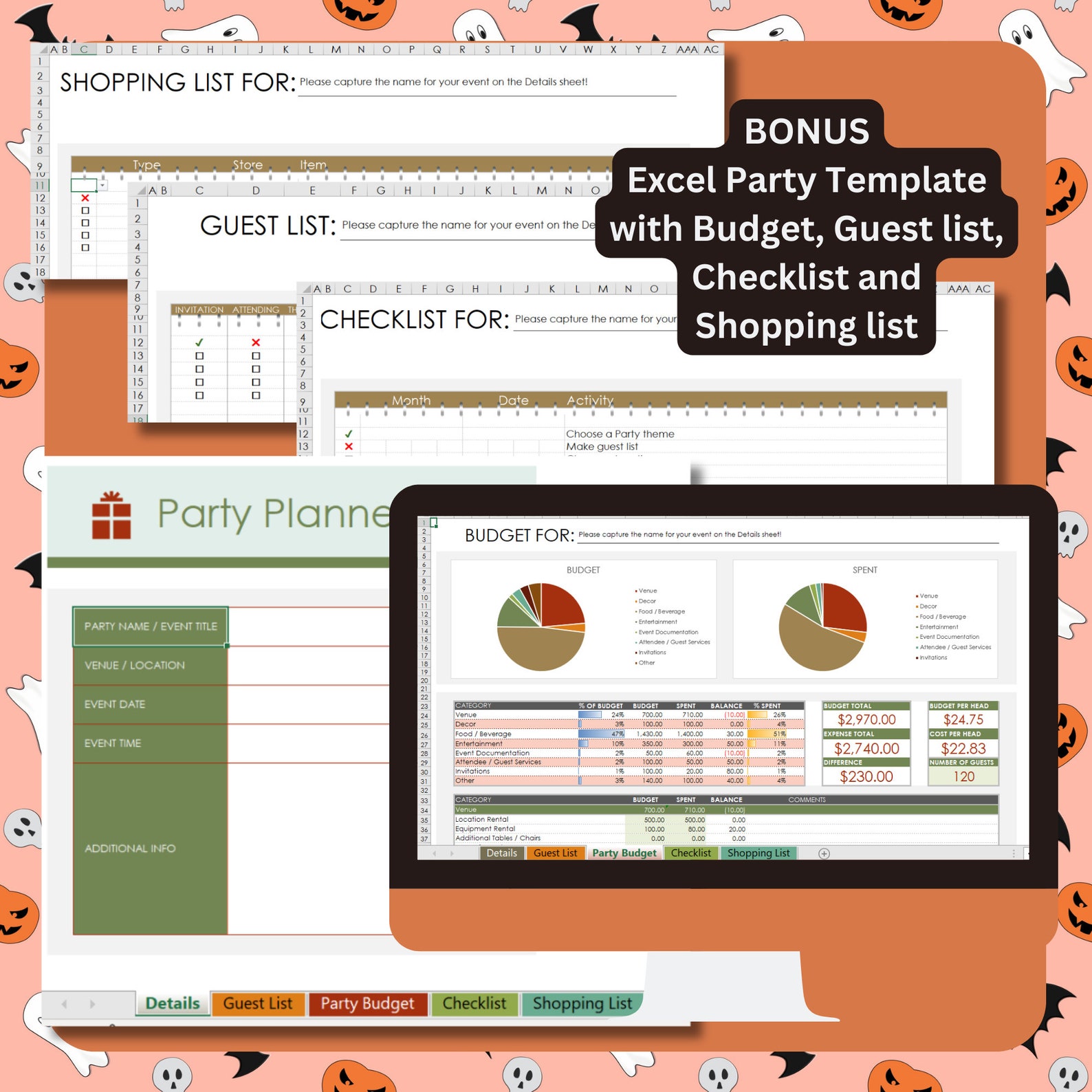 Halloween Party Planning Bundle in Canva, Excel Budget Template ...